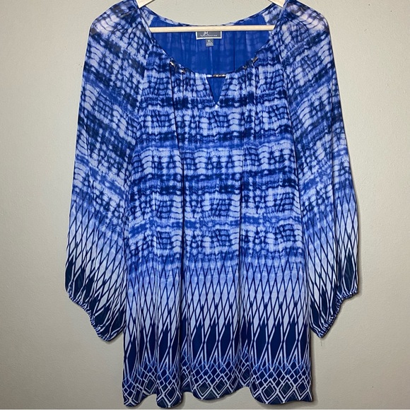 JM Collection | Tops | Jm Collection Blouse Xl Blue White Print ...